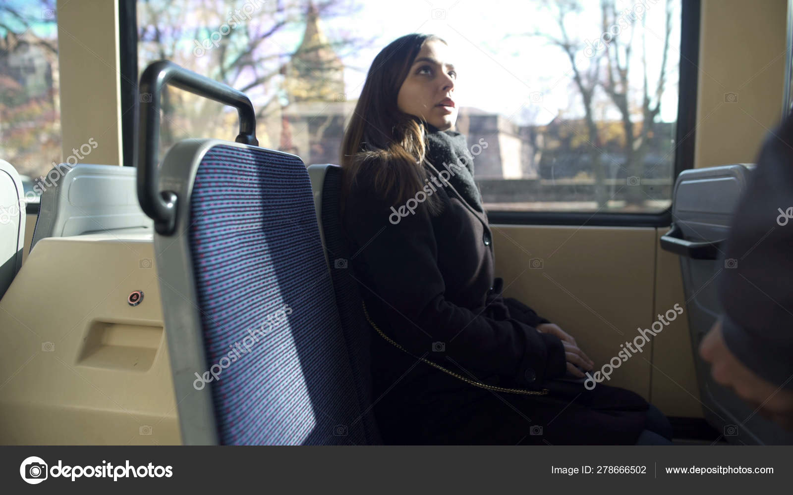 Bus Conductor Checking Female Passenger Ticket Public Transportation ...