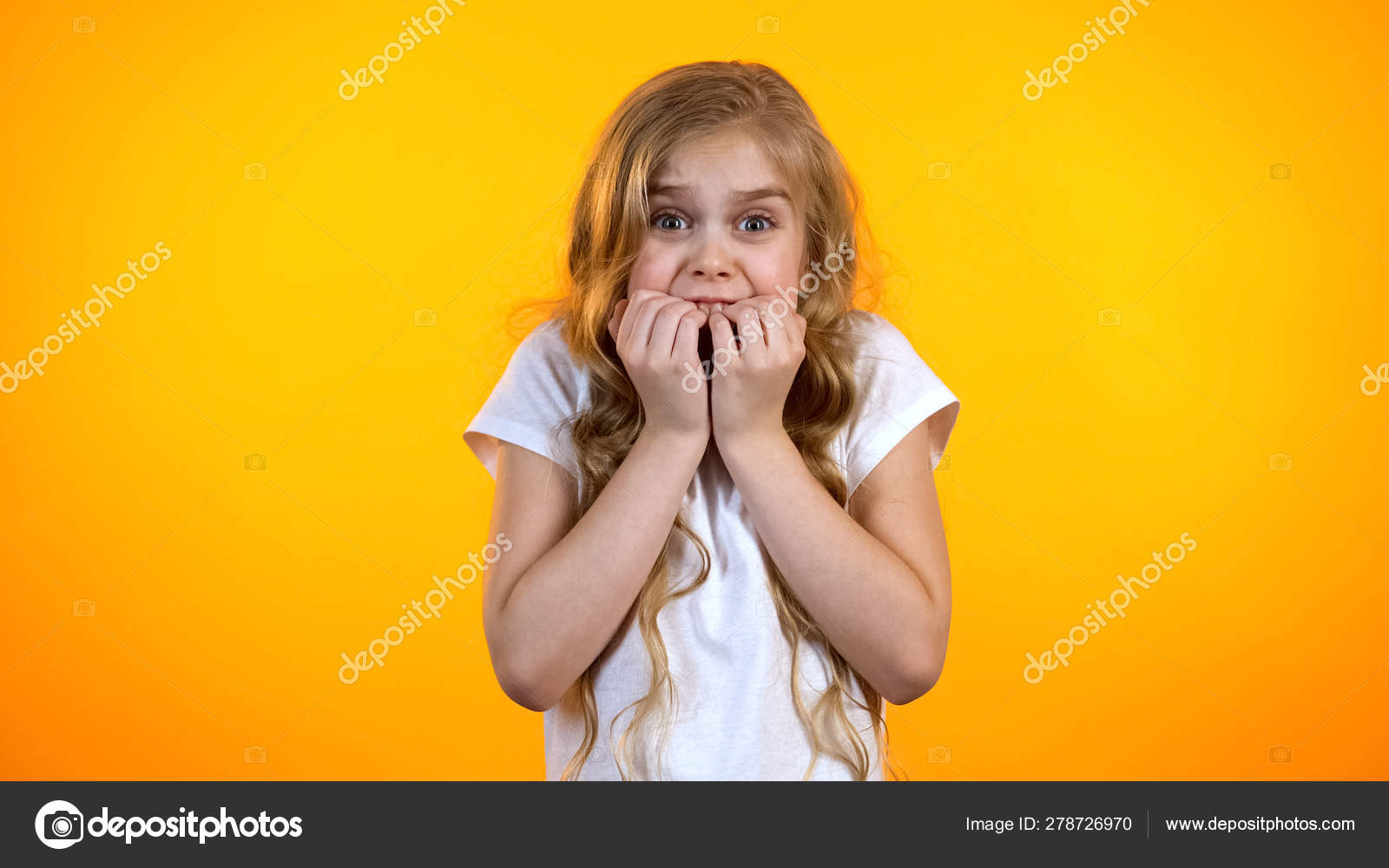 Extremely Scared Girl Biting Fingers Looking Camera Childish Fears ...