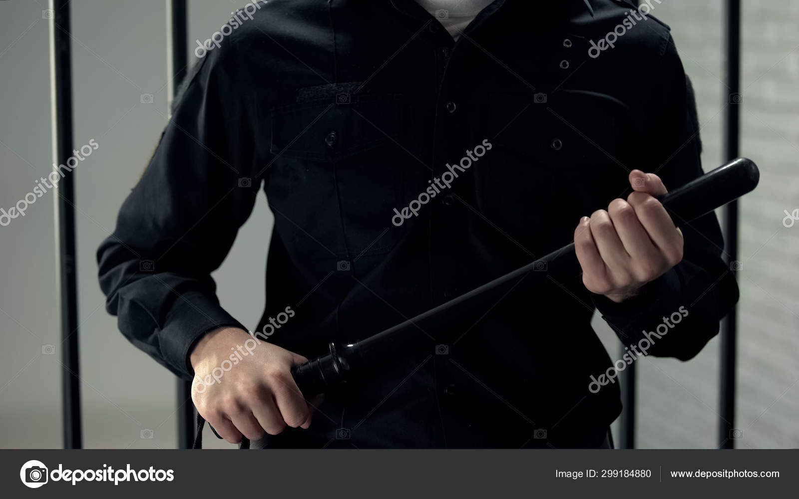 Prison Security Guard Standing Cell Truncheon Strict Regime Violence ...