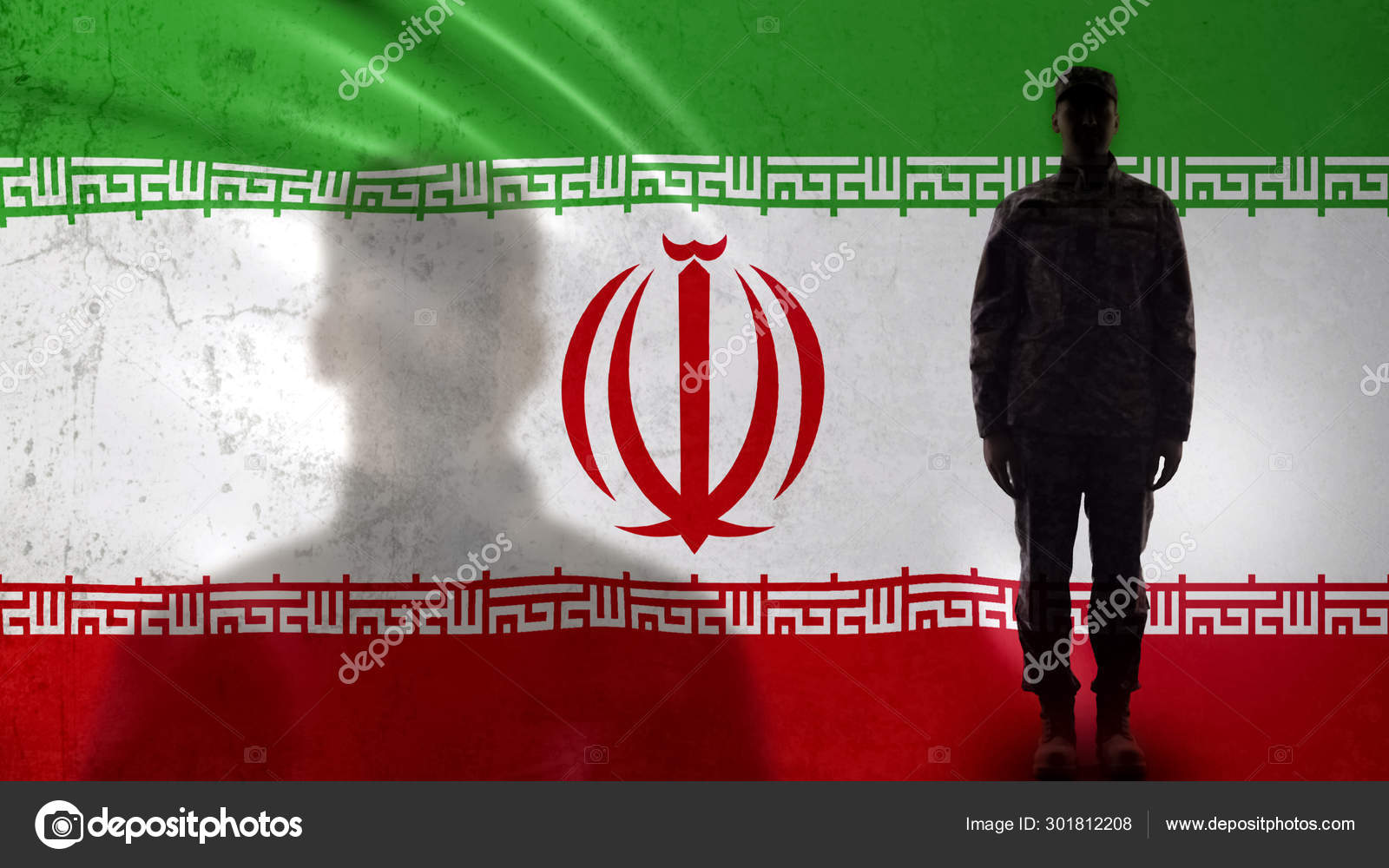 Iranian Soldier Silhouette Standing National Flag Proud Army Sergeant ...