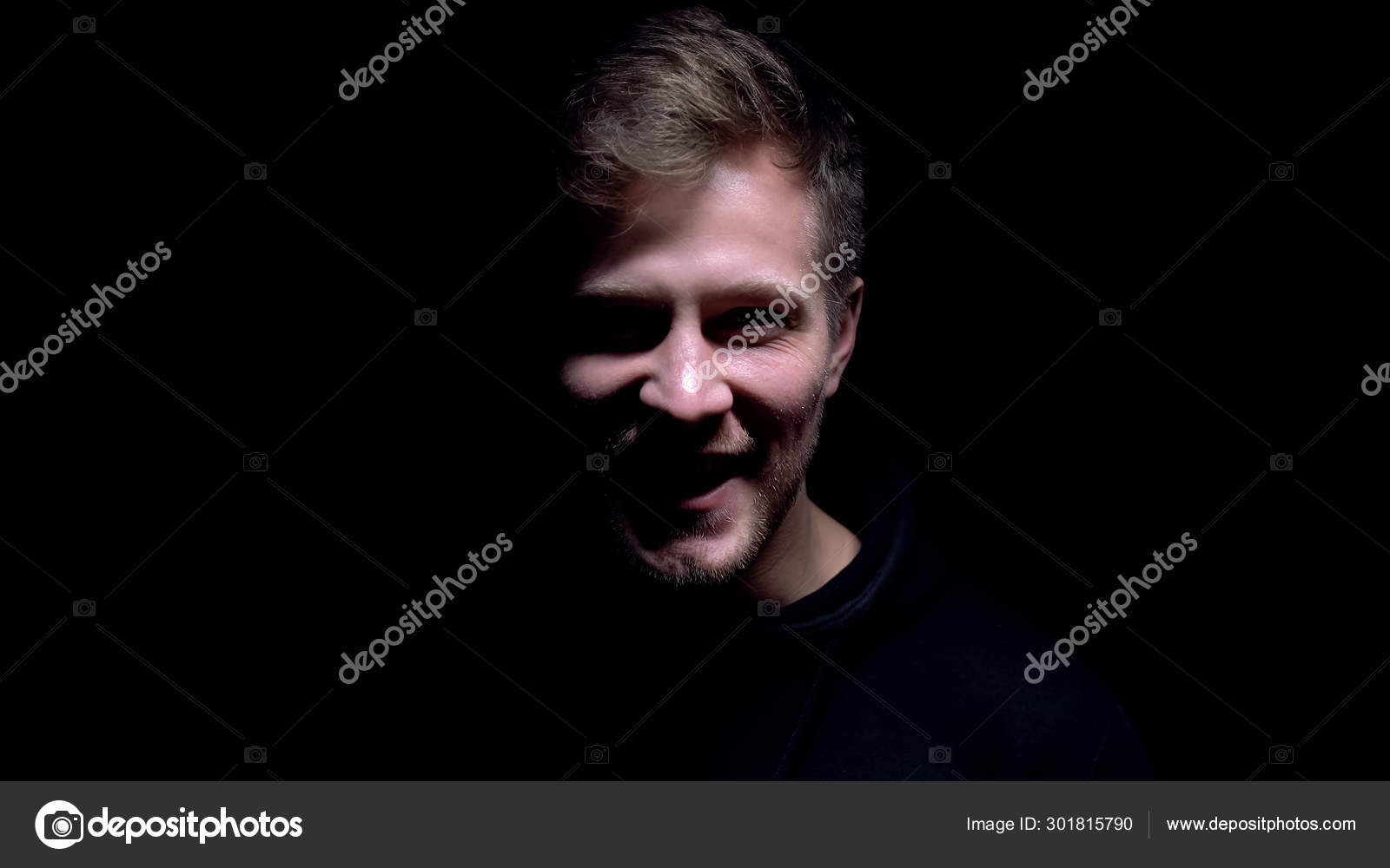 Crazy Man Laughing Staring Camera Black Background Insane Criminal ...