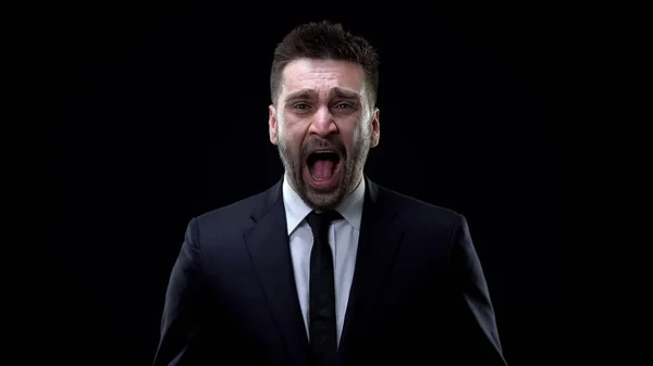 Frightened Male Shouting Black Background Anxious Psychopath Nightmares ...