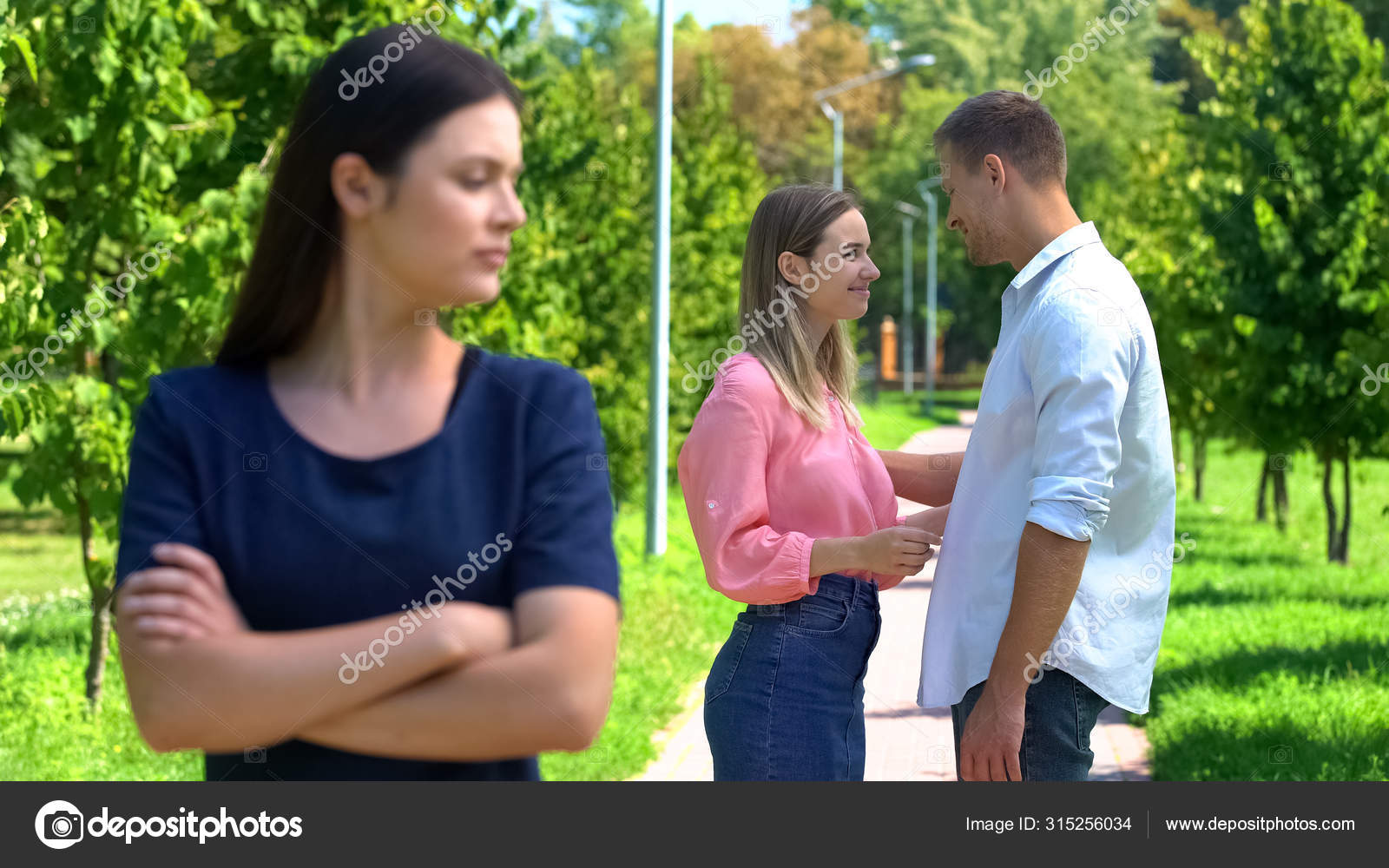 Envious Female Feeling Jealous Friend Boyfriend Thinking Break — Stock ...