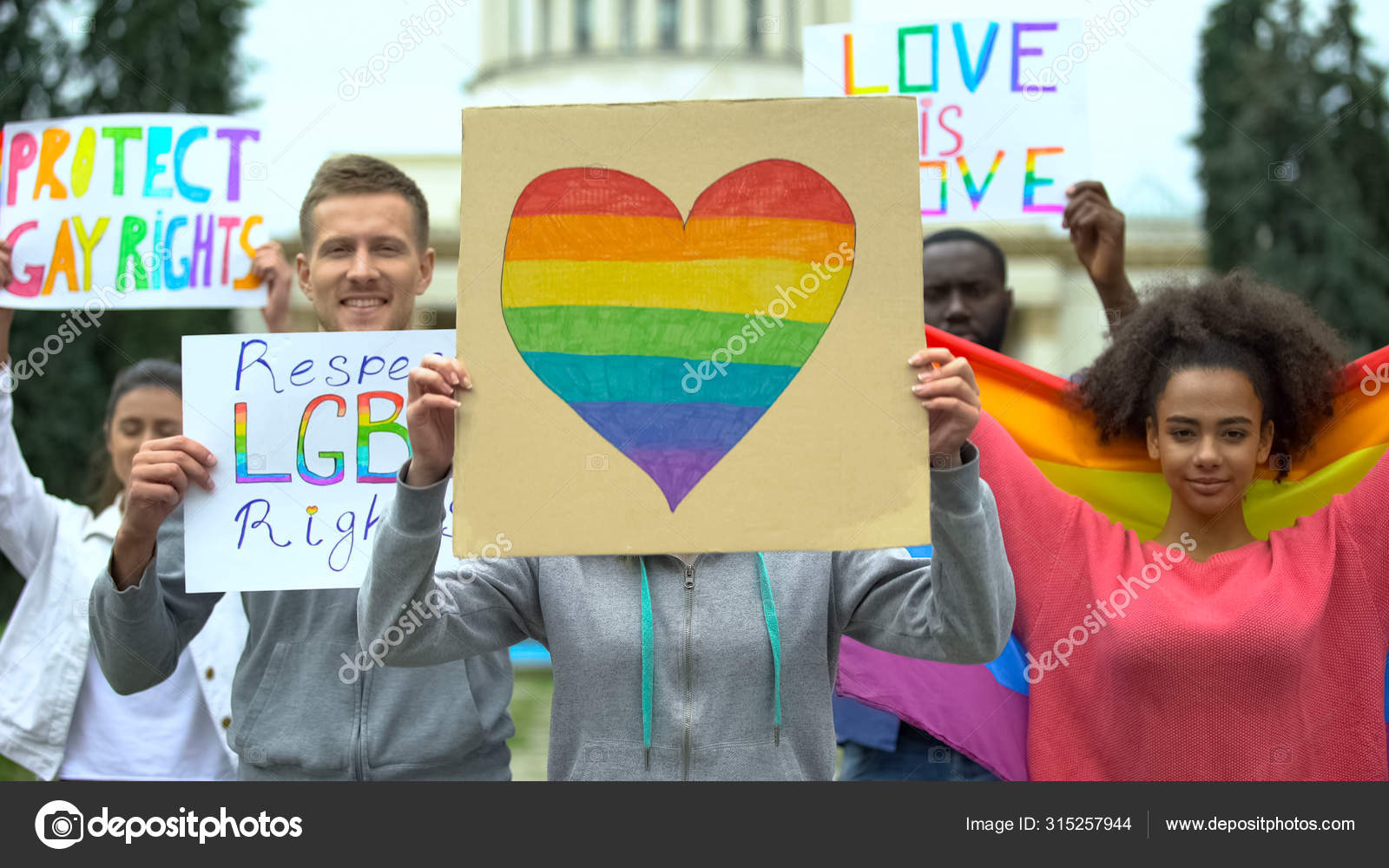 Lgbt Activists Holding Posters Rainbow Symbols Demanding Equal Rights ...