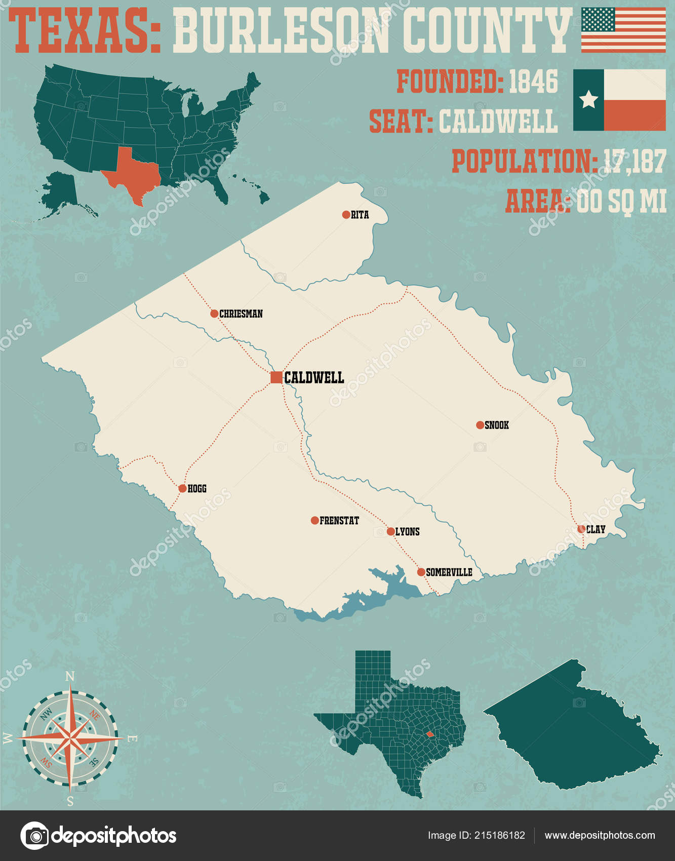 Detailed Map Burleson County Texas Usa Stock Vector Image by ...