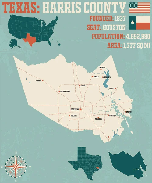 Mapa detallado de Condado de Harris en Texas, Estados Unidos 2024