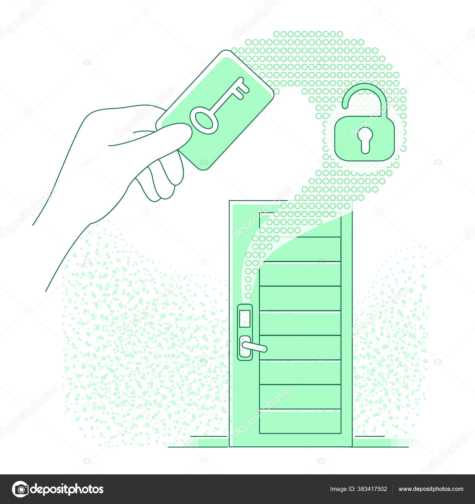 Electronic door key thin line concept vector illustration. Person using ...