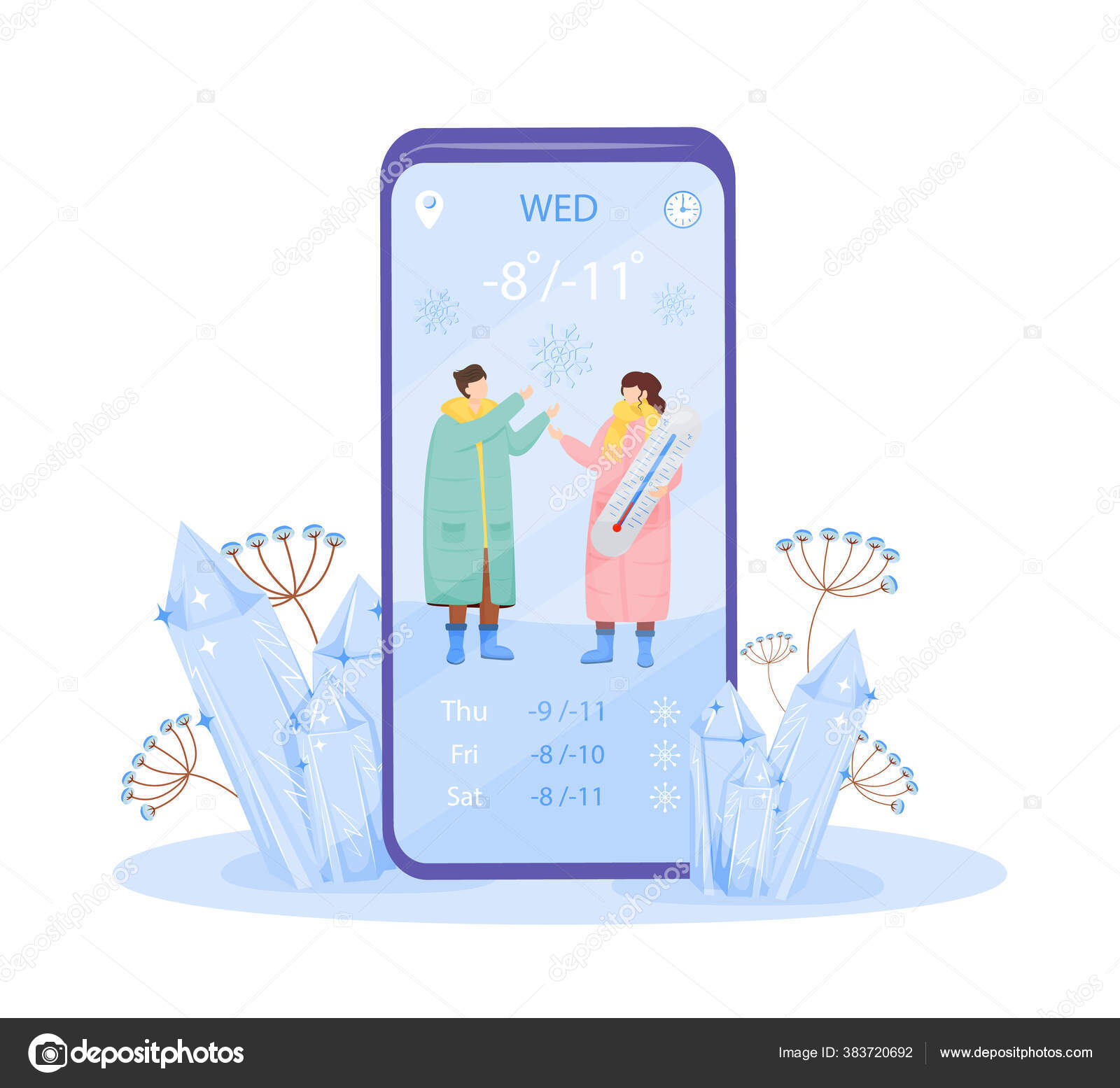 Clima Frío Dibujos Animados Pantalla Aplicación Vector Teléfono ...