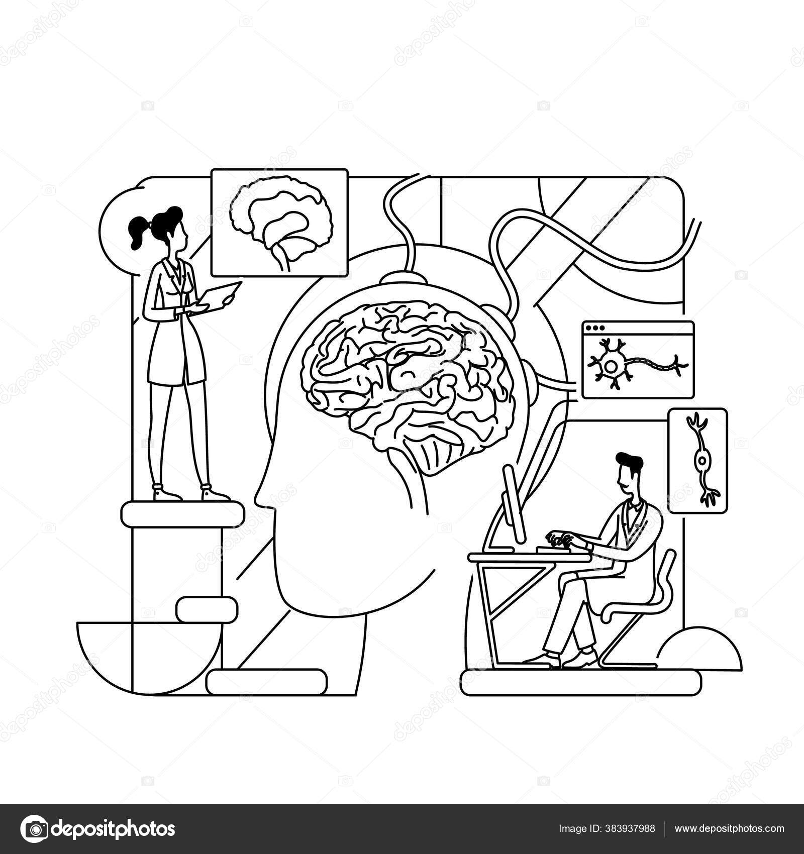 Neurological research thin line concept vector illustration Stock ...
