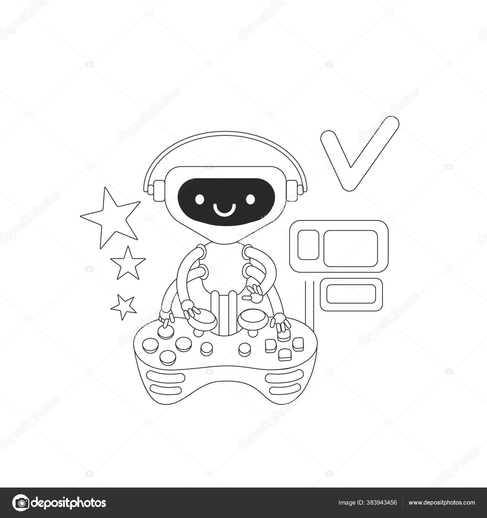 Video game bot thin line concept vector illustration. Cute robot ...