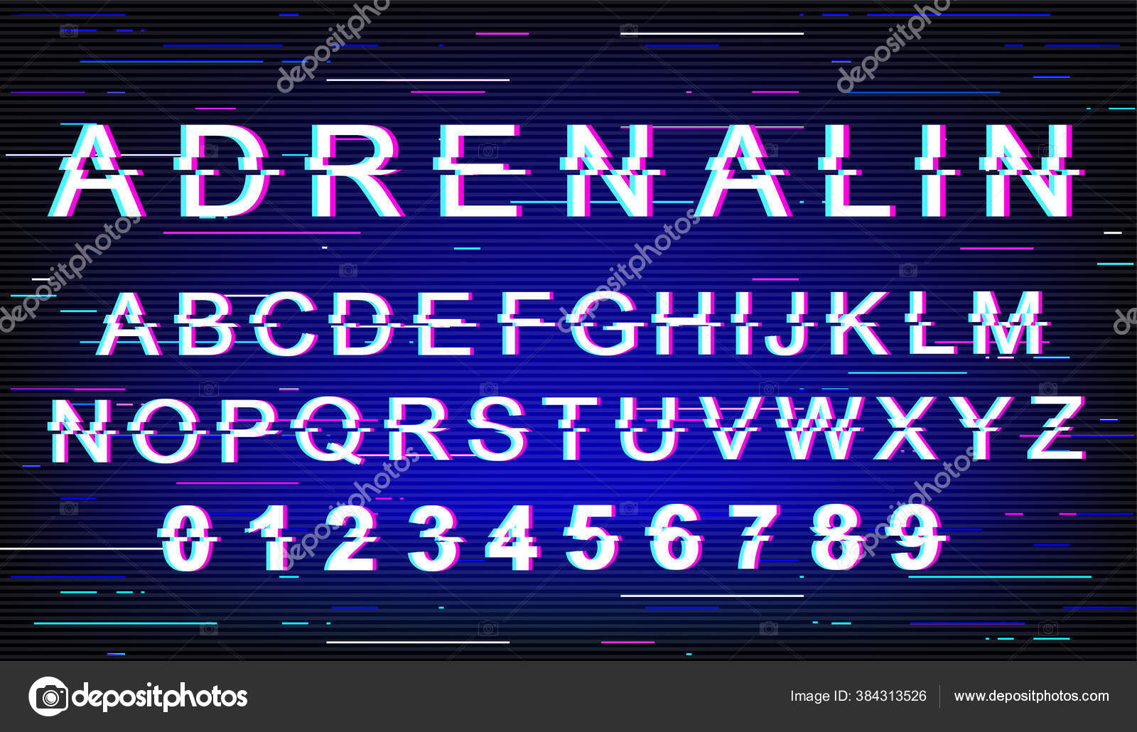 Adrenaline glitch font template. Retro futuristic style vector alphabet ...