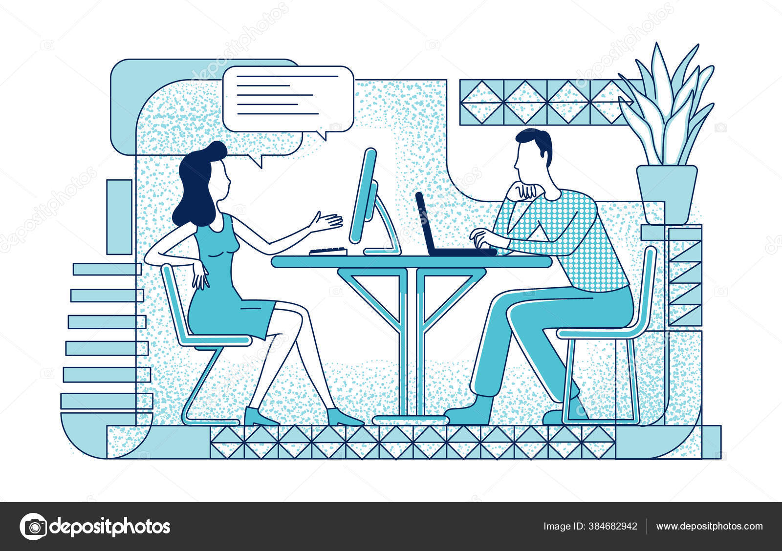 Collaborative project flat silhouette vector illustration. Coworkers ...