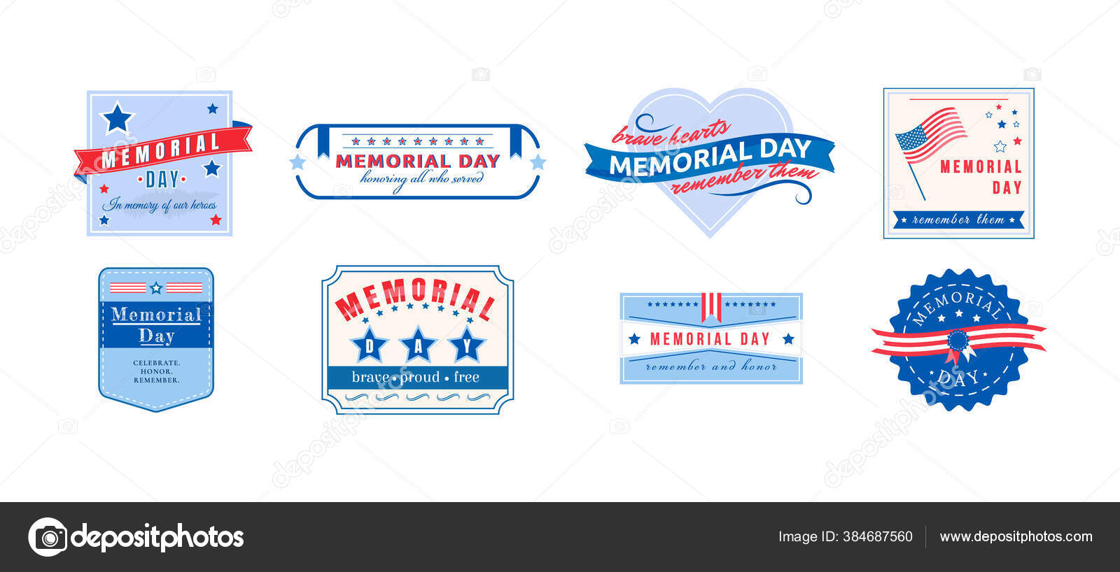 American Memorial Day flat color vector badges set Stock Vector Image ...