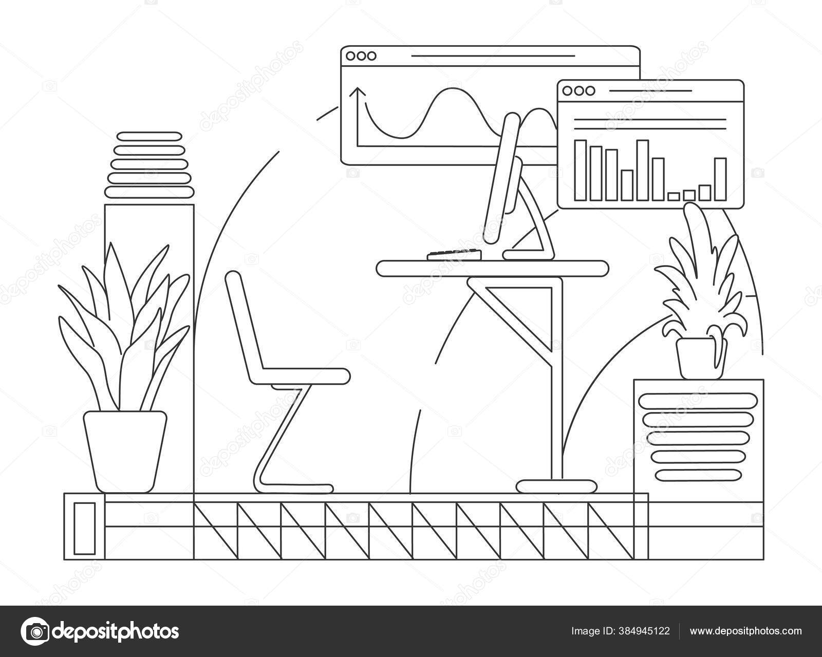 Business Analyst Office Desk Outline Vector Illustration Contemporary ...