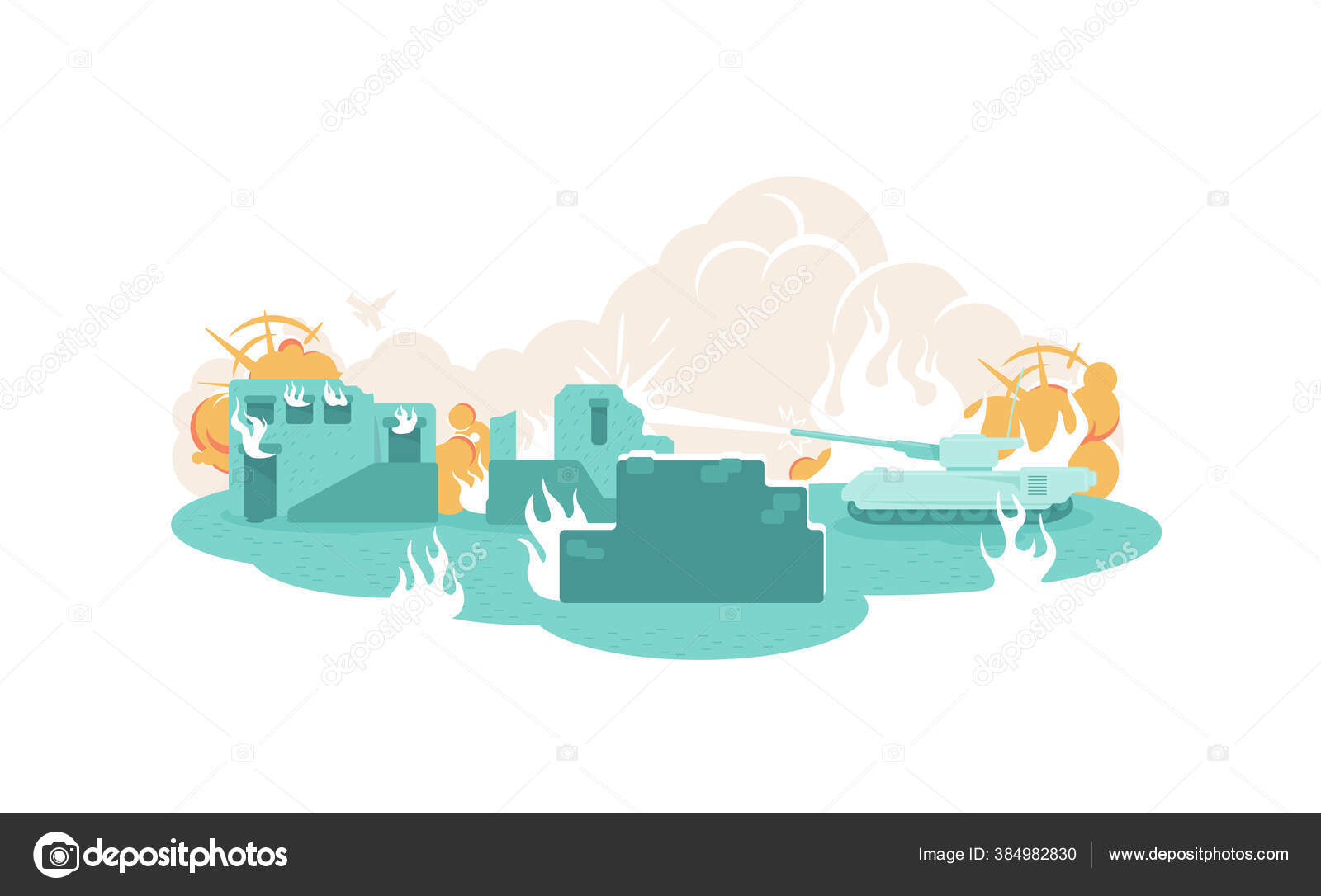 War Vector Web Banner Poster Building Ruin Flame Tank City Stock Vector ...