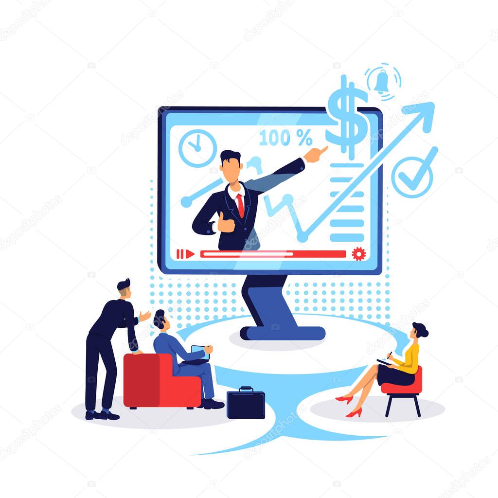 Coaching de marketing en línea concepto plano vector ilustración ...