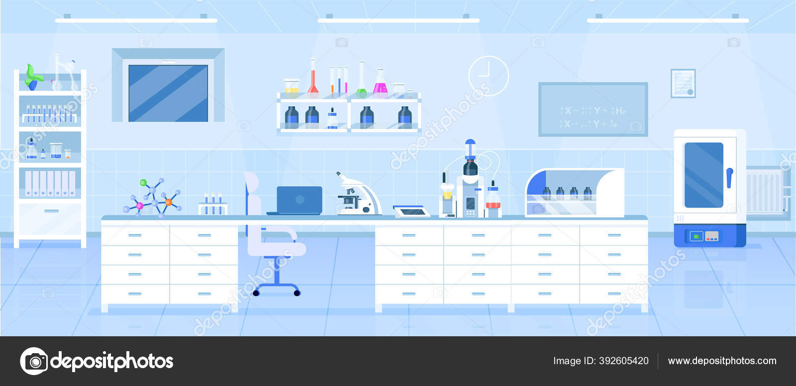 Chemistry Laboratory Flat Color Vector Illustration Science Lab ...