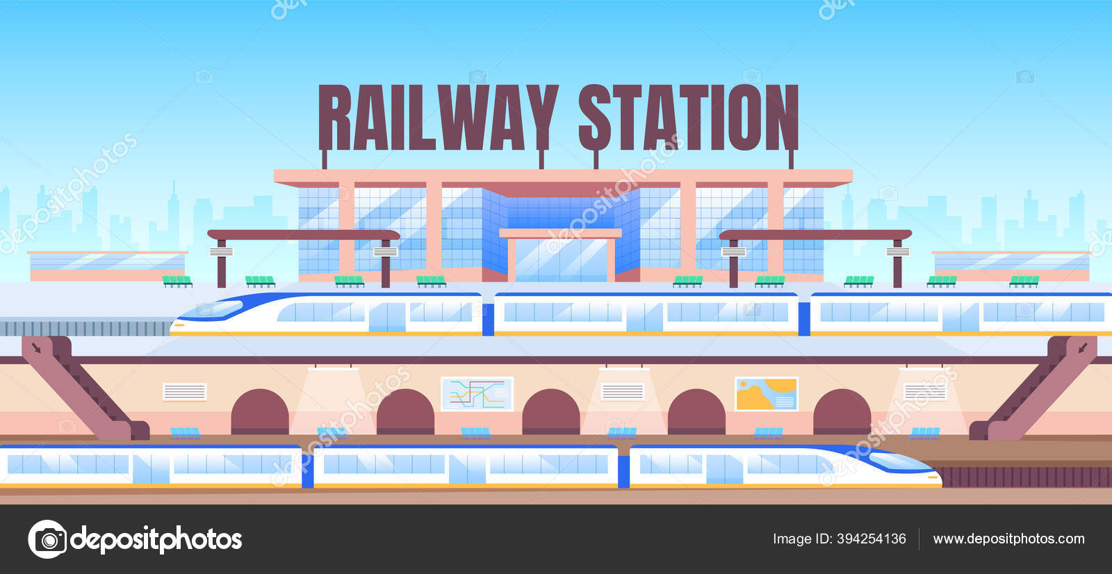 Railway Station Banner Flat Vector Template Intercity Express Metro ...