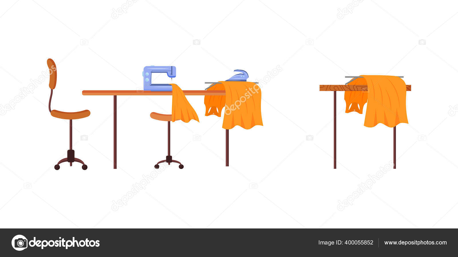 Dressmaker Workstation Flat Color Vector Object Set Iron Material ...