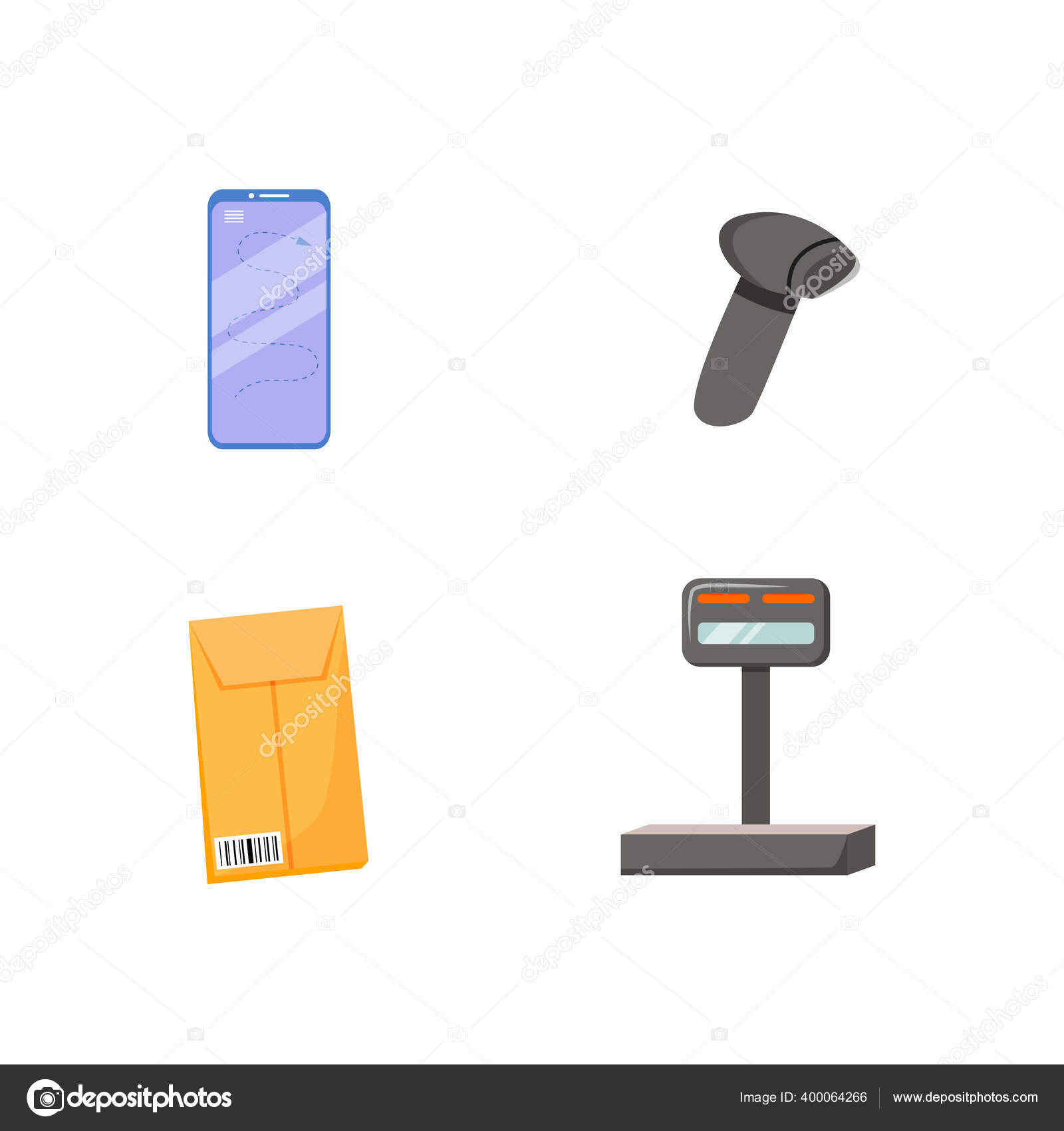 Parcel Tracking Flat Color Vector Object Set Scanner Envelope Barcode ...