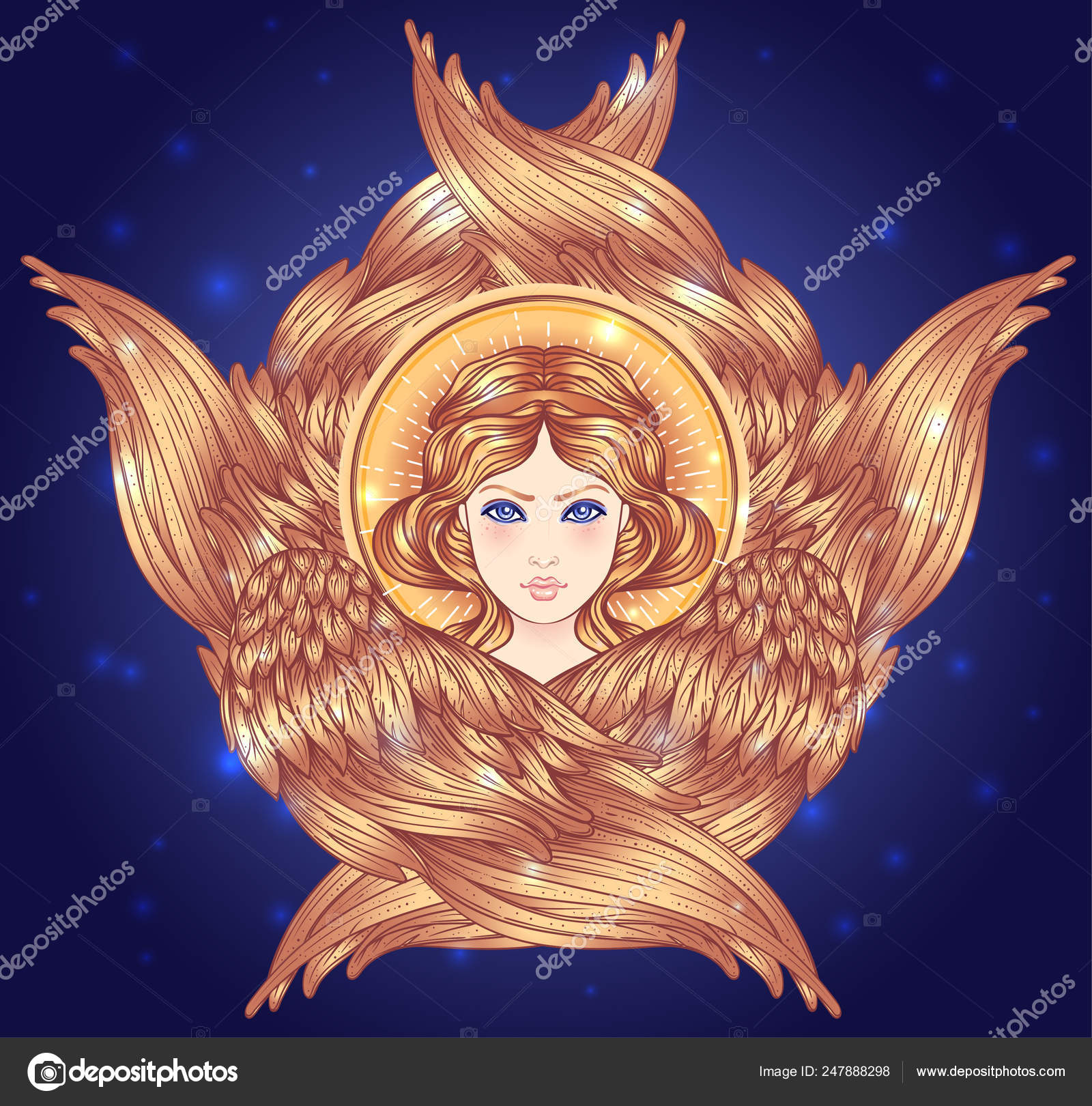 Seraph Six Winged Angel Isolated Hand Drawn Vector Illustration Highest ...