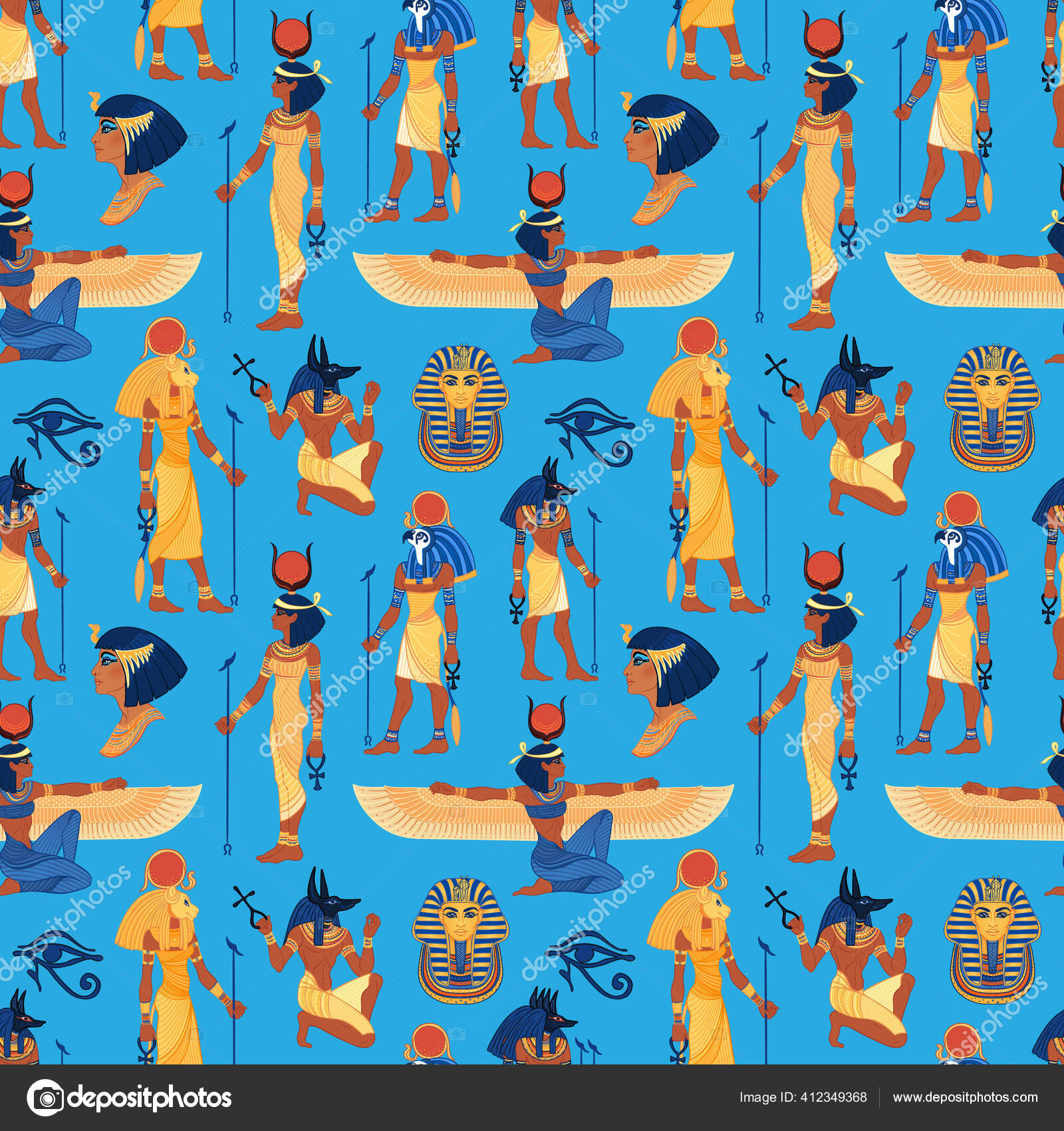 Antiguo Egipto. Vintage patrón sin costuras con dioses egipcios ...