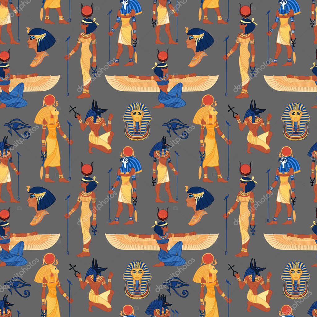 Antiguo Egipto. Vintage patrón sin costuras con dioses egipcios ...