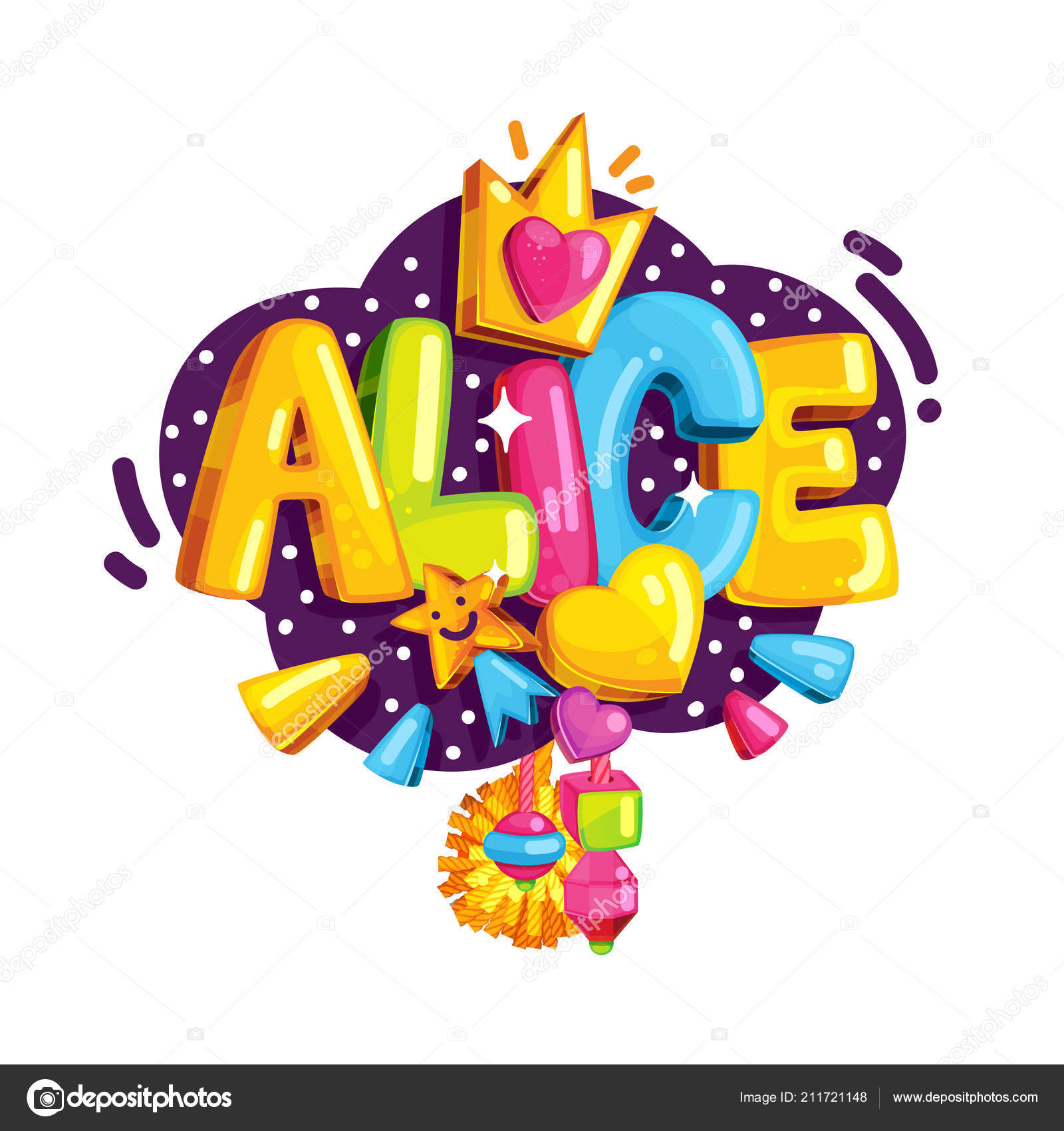 Emblem Alice Colored Cartoon Vector Illustration Children Design Girl ...
