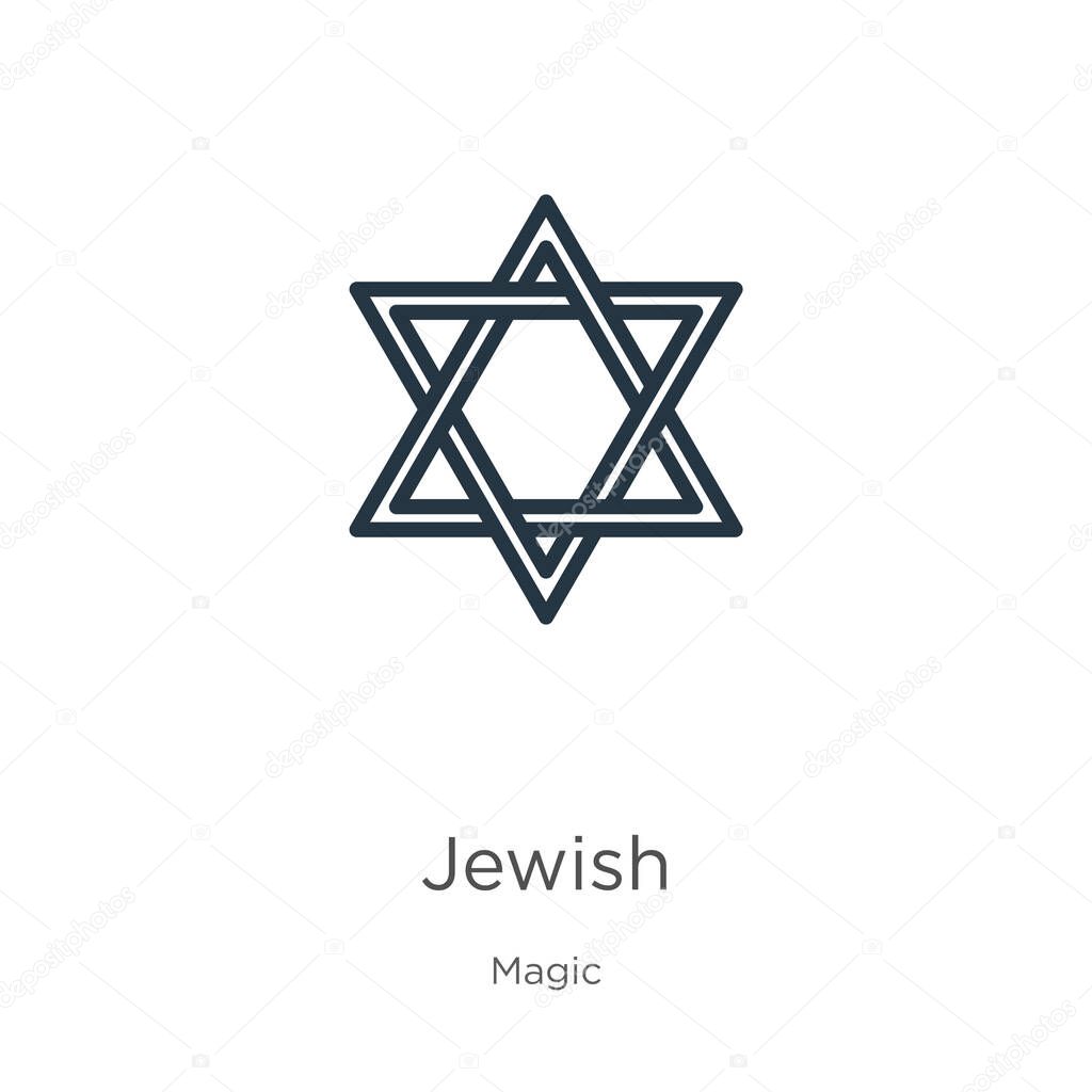 Icono judío. Icono de contorno judío lineal delgado aislado sobre fondo ...