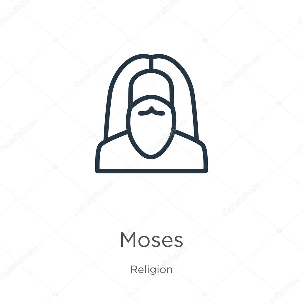 Icono de Moisés. Thin linear moses outline icon isolated on white ...