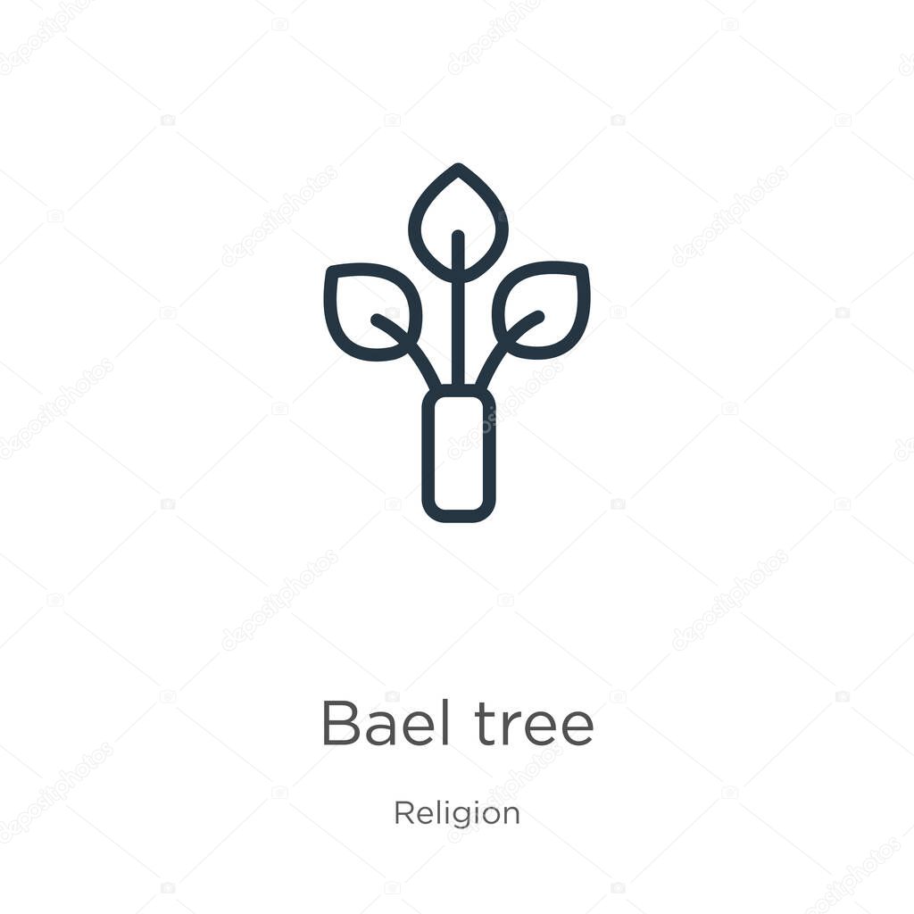 Icono del rbol Bael. Icono de contorno de rbol de bael lineal delgado aislado sobre fondo blanco ...