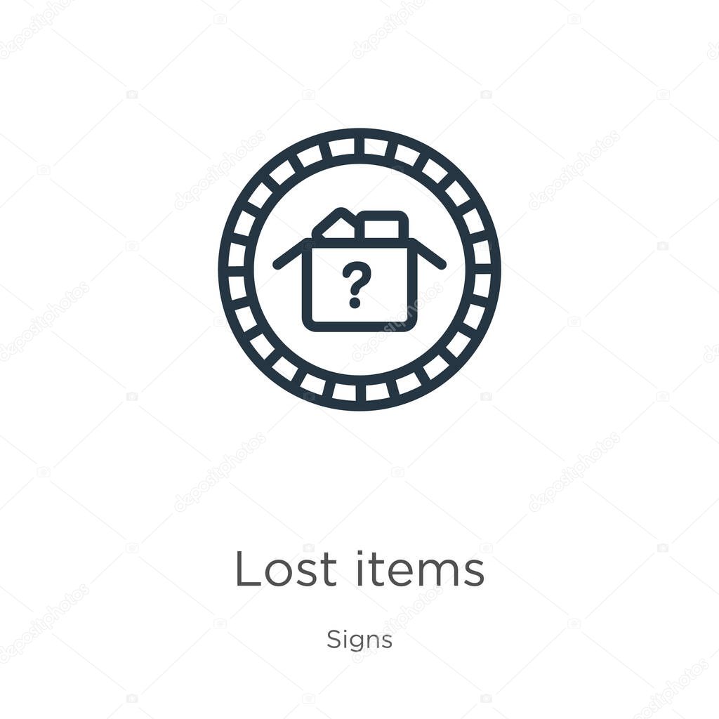 Icono de objetos perdidos. Icono de contorno de elementos perdidos ...