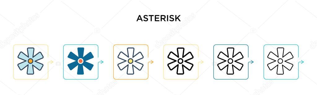 Icono de vector Asterisk en 6 estilos modernos diferentes. Negro, dos ...