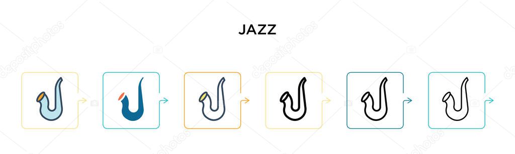 Icono de vector de jazz en 6 estilos modernos diferentes. Negro, dos ...
