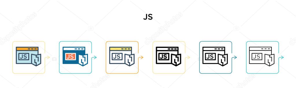 Icono de vector Js en 6 estilos modernos diferentes. Negro, dos iconos ...