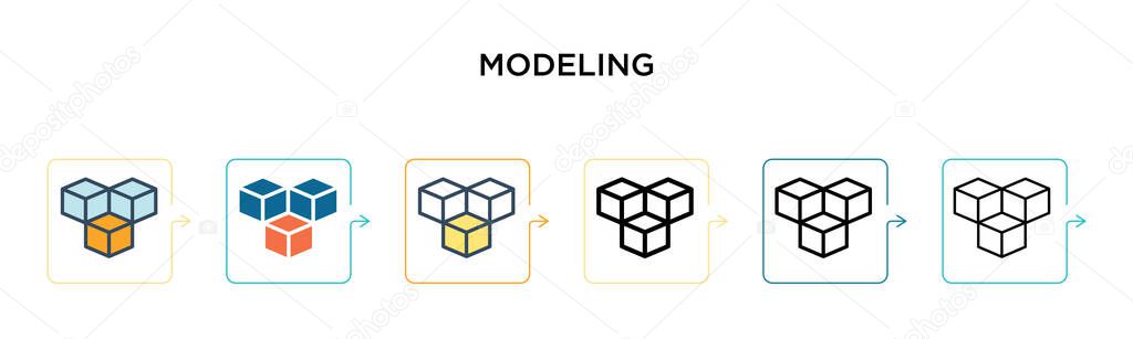 Icono de vector de modelado en 6 estilos modernos diferentes. Negro ...