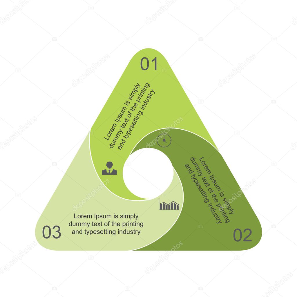 En la figura infograf a en verde en tres posiciones, un tri ngulo con n meros, iconos. Infograf ...