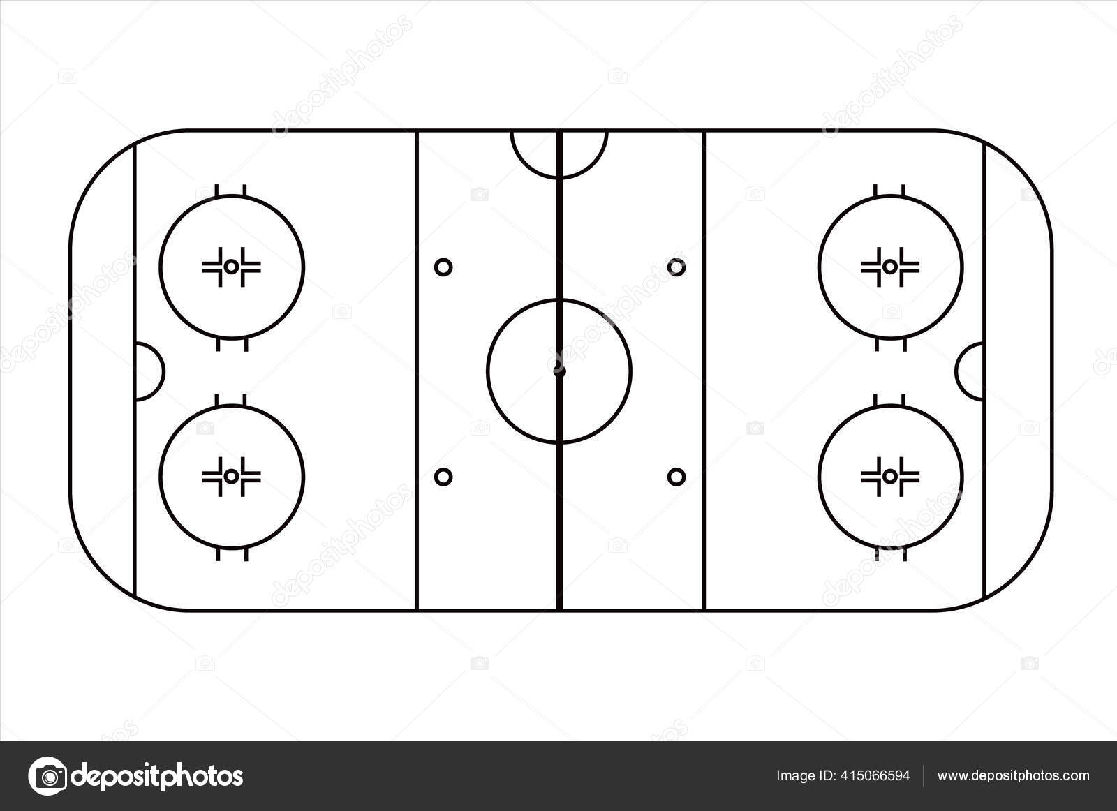 Ice hockey field scheme. View from above. Black and white illustration ...