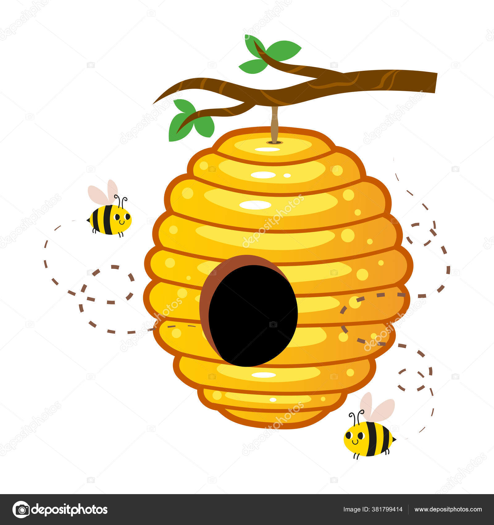 Colmena Miel Amarilla Con Abejas Lindas Colgando Una Imagen Vectorial ...