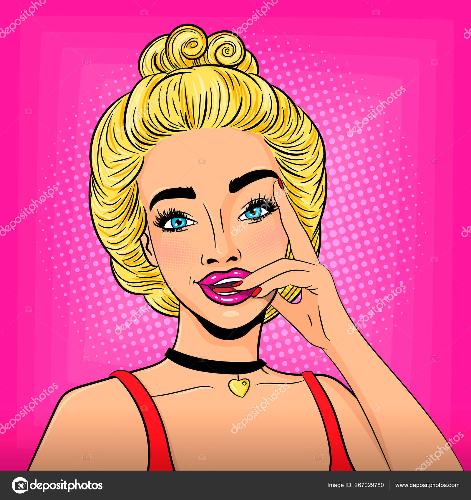 Pop Art Face Super Sexy Blond Girl Red Dress Sexy Stock Vector Image By