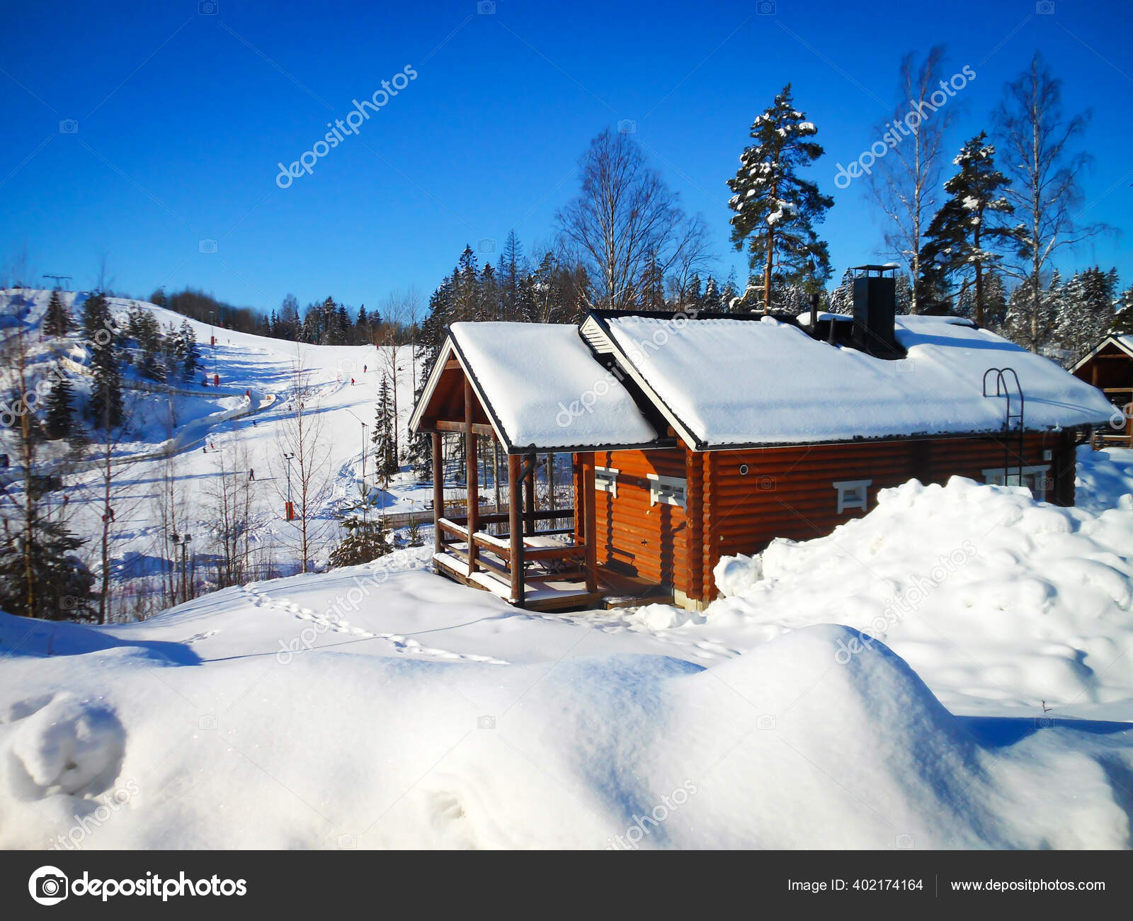 Traditional Countryside House Winter Finland Wooden House Snow Green ...