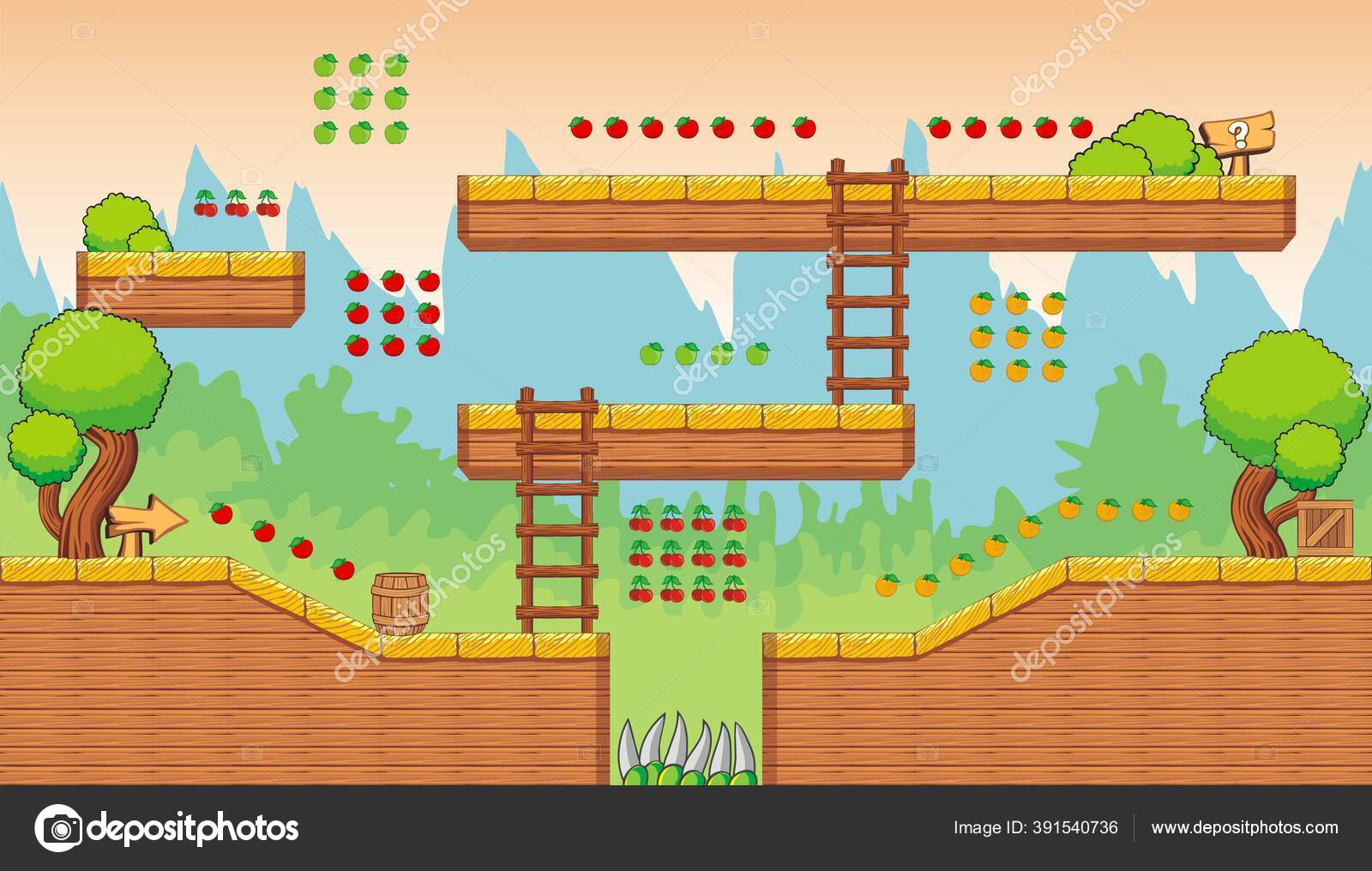 Set Layered Vector Game Asset Graphic Art Contains Background Ground ...