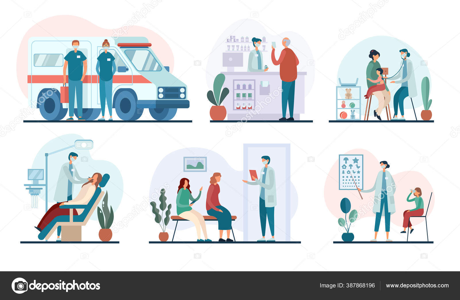 Vector illustrations of medical practitioners doing job Stock Vector ...