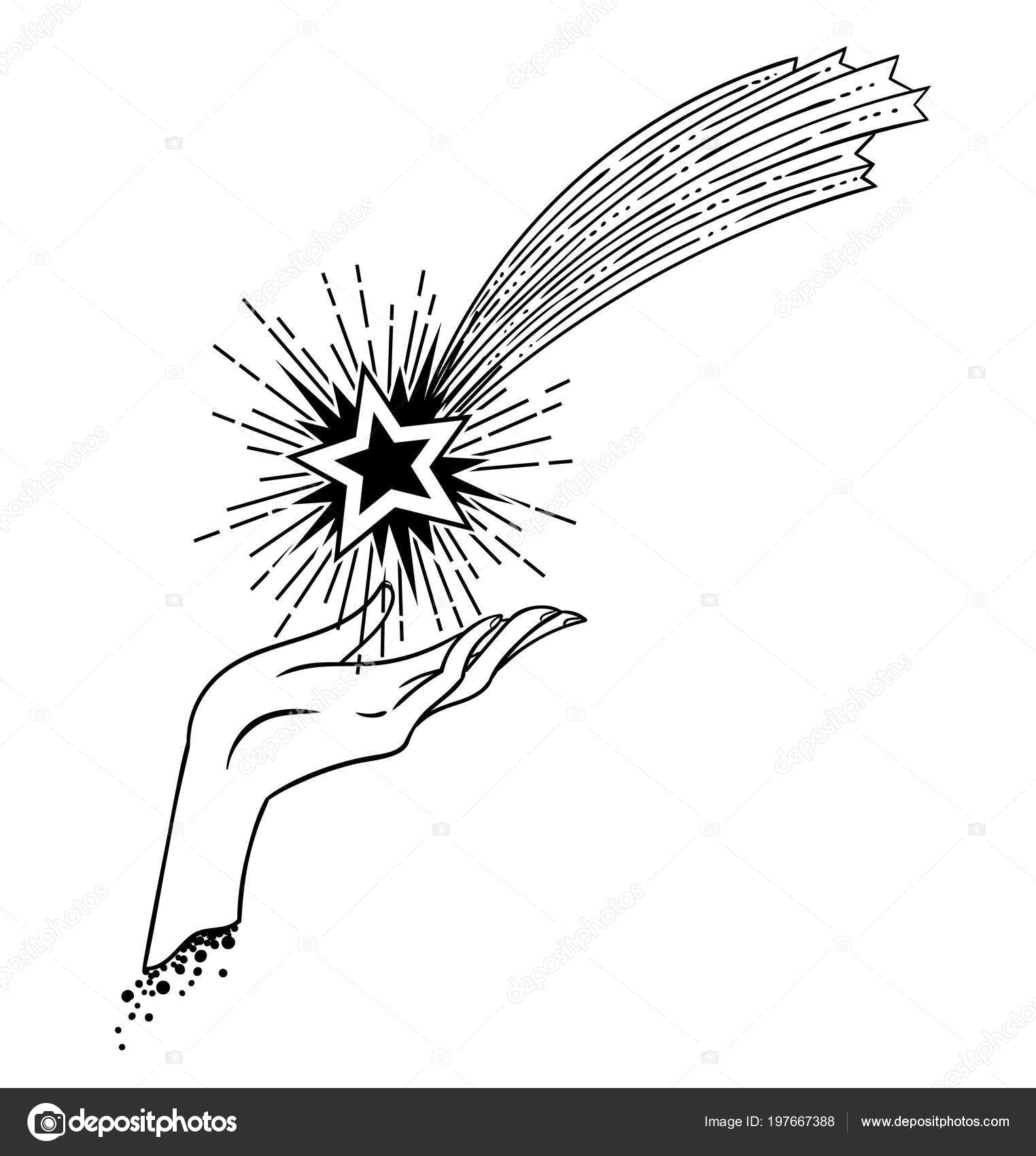 Hand Hält Stern Vektor Illustration Isoliert Tätowiertes Design ...