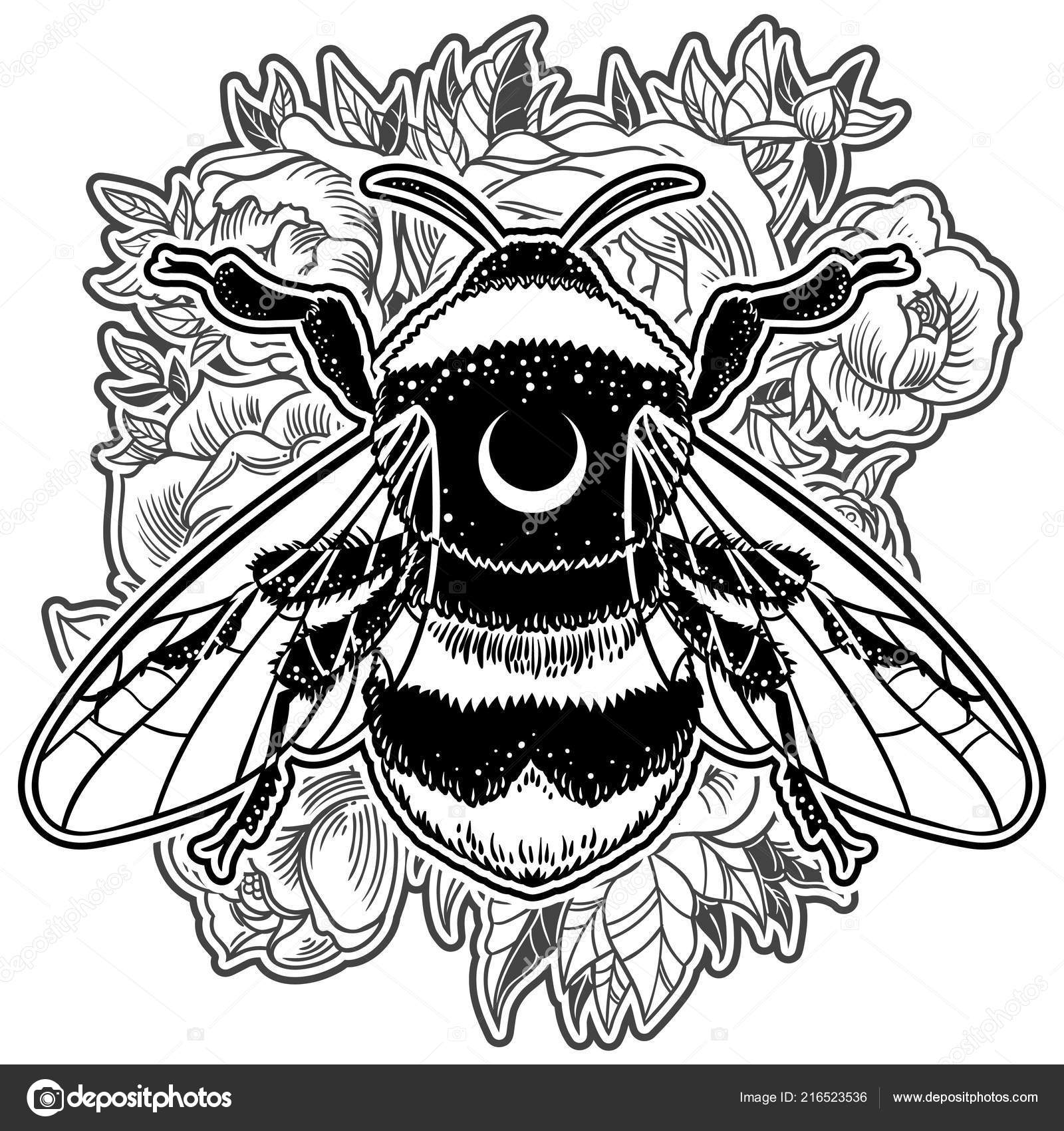 Bumblebee Hand Drawn Vector Illustration Tattoo Art Sketch Bee Mystical ...