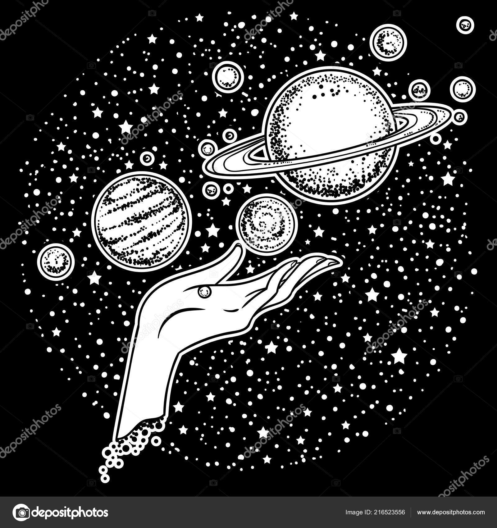 Hands Holding Star Cosmos Background Vector Illustration Stock Vector ...