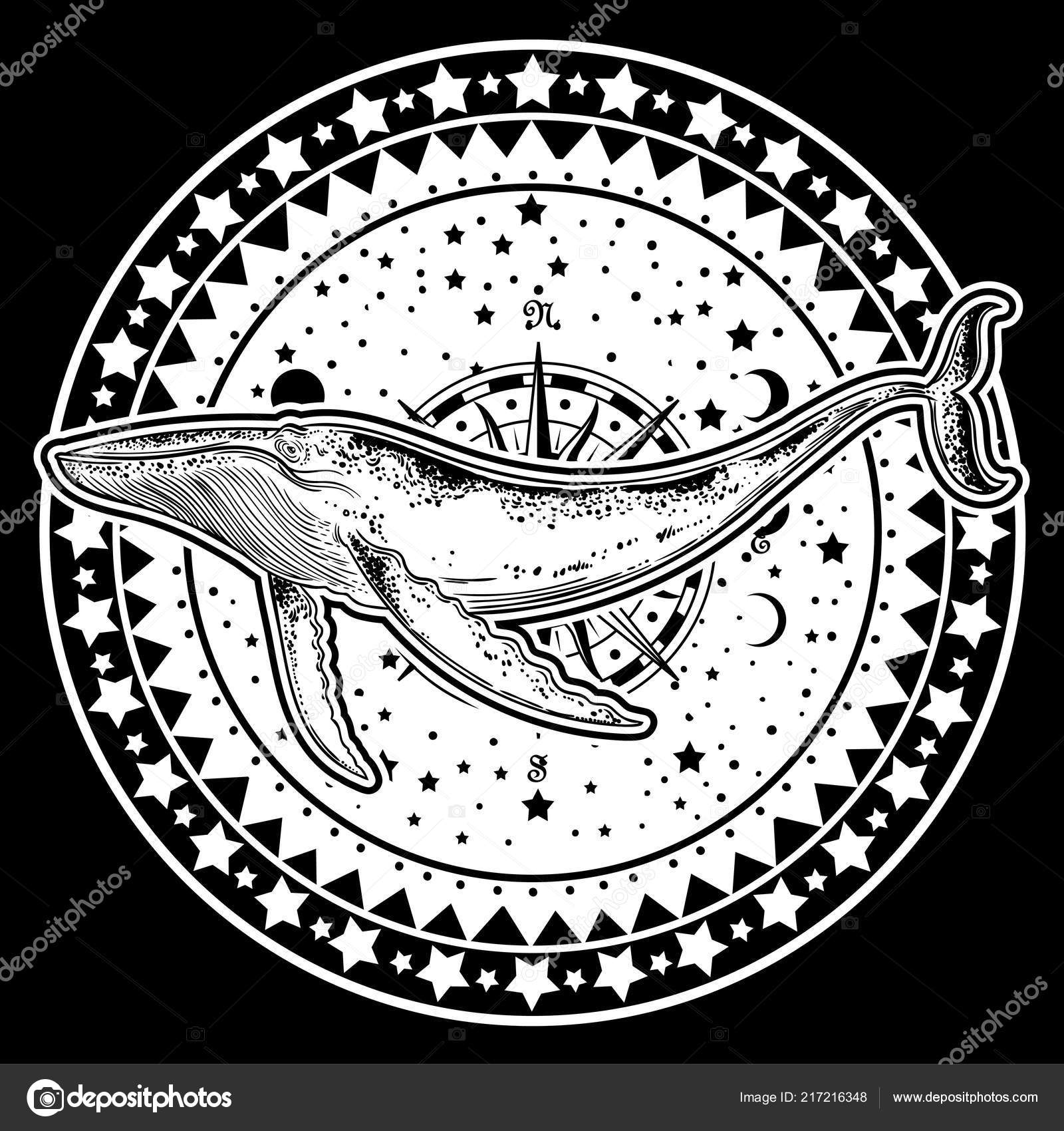 Hand Drawn Whale Cosmic Background Cosmos Universe Occultism Sacral ...