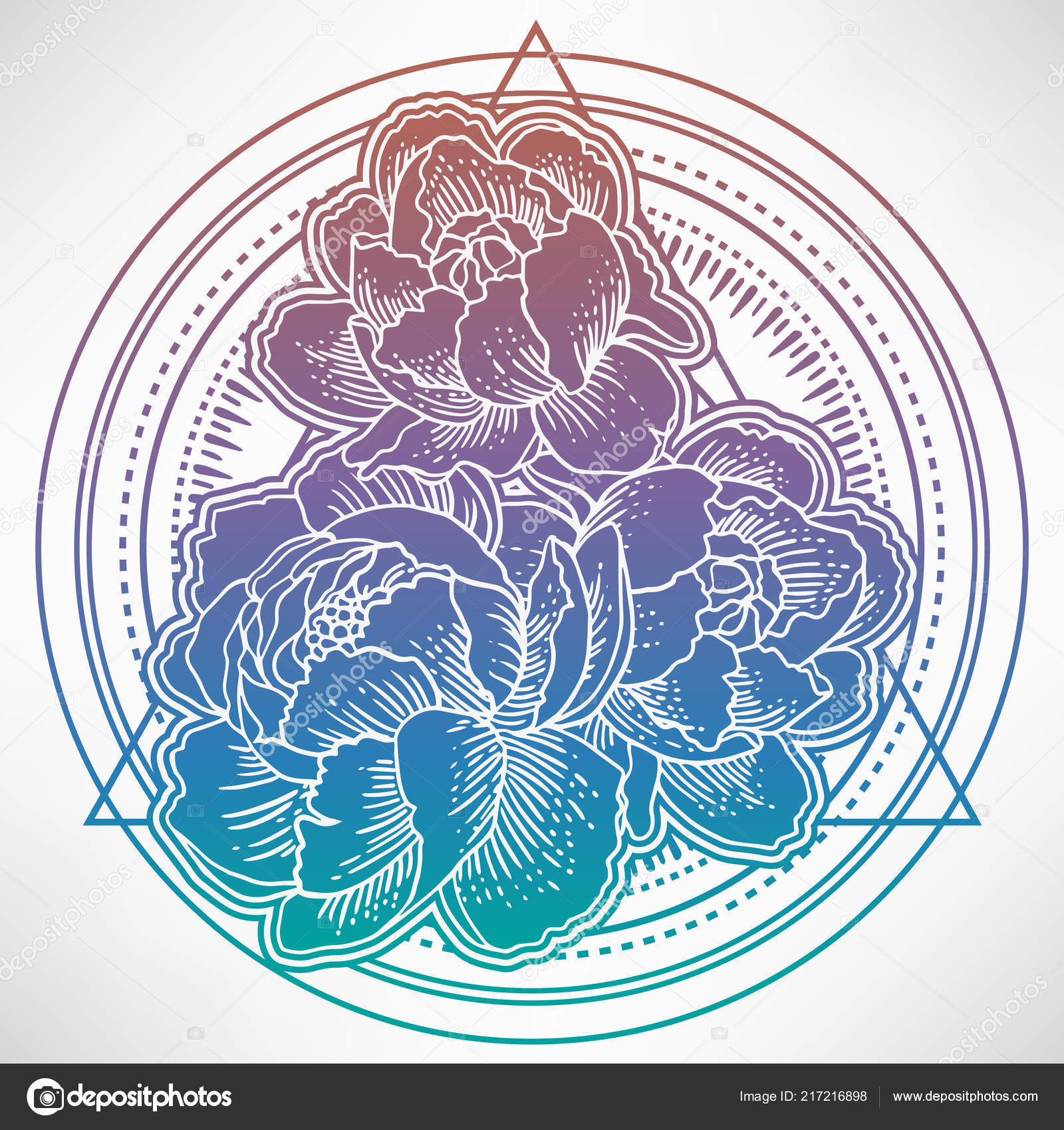 Colourful Gradient Hand Drawn Flowers Isolated White Background Stock ...