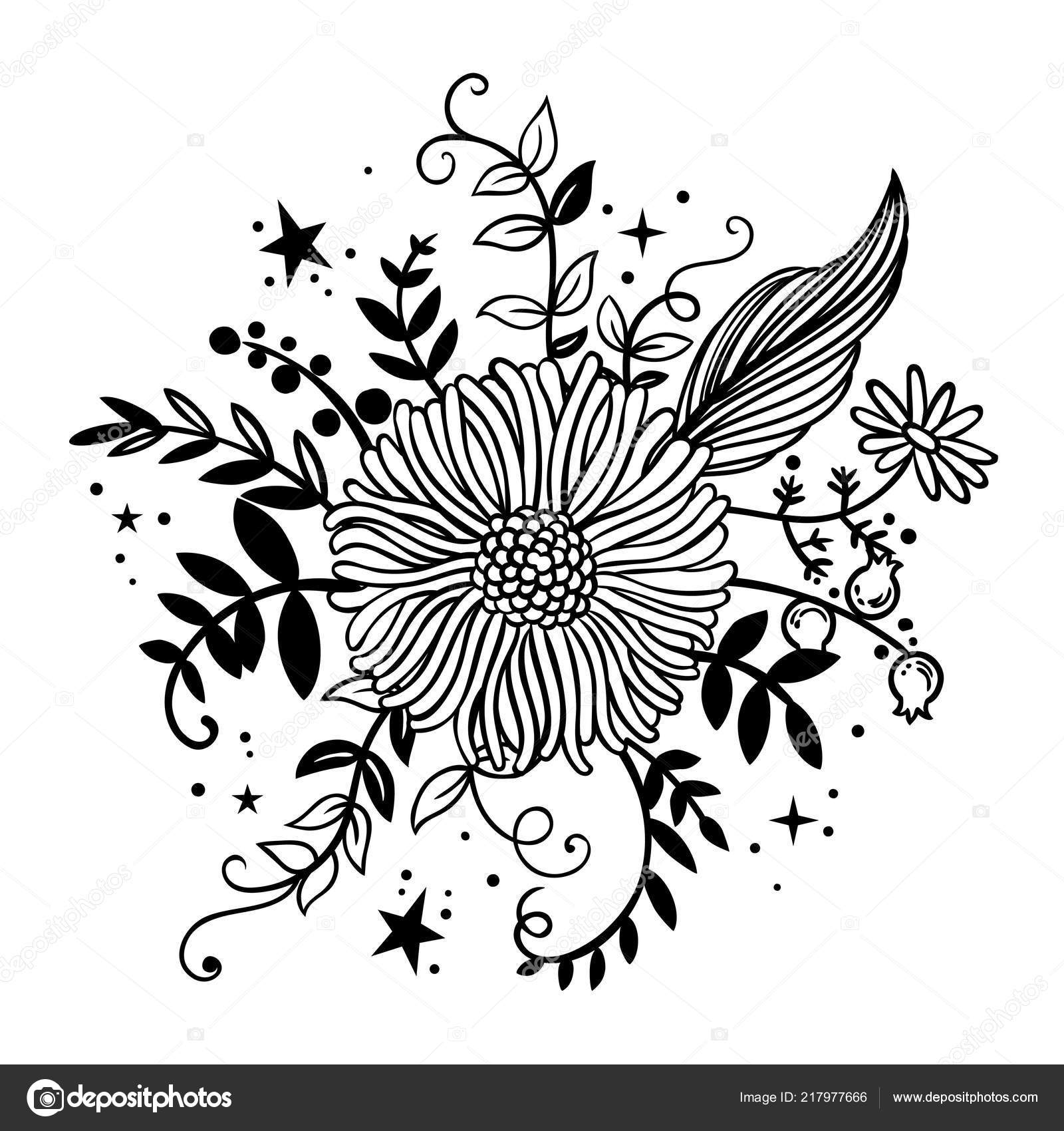 Simple Outline Flowers Isolated White Background Stock Vector by ...