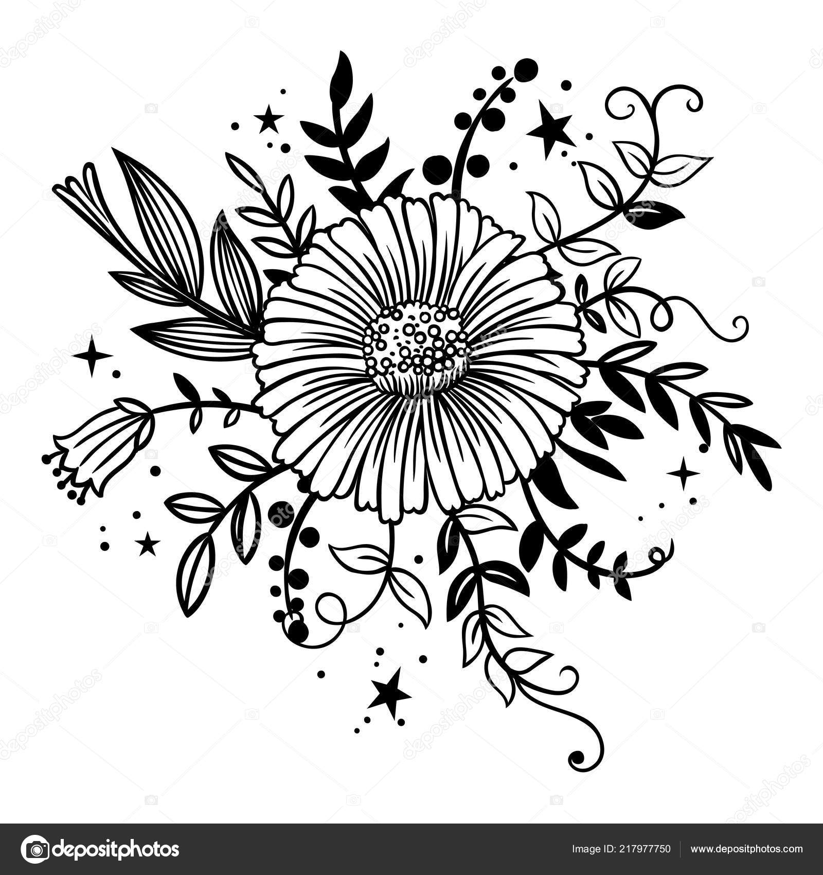 Simple Outline Flowers Isolated White Background Stock Vector by ...